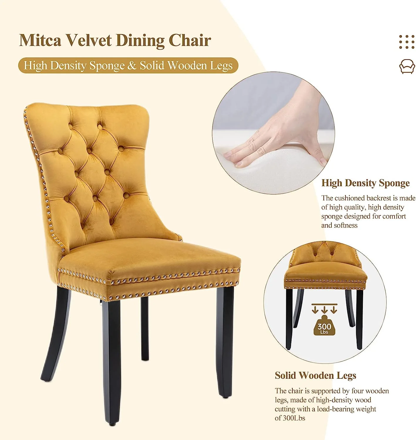 Modern Luxury Tufted Design Velvet High Back Rivet Pull Ring ...