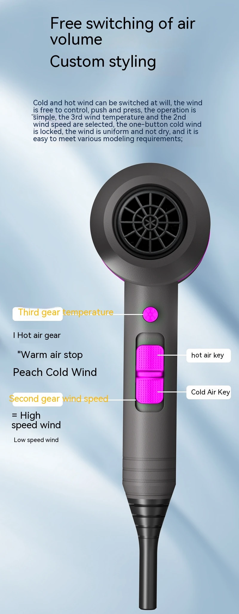 3 in 1 T-shaped Negative Ion Hair Dryer 2000w Professional Salon ...