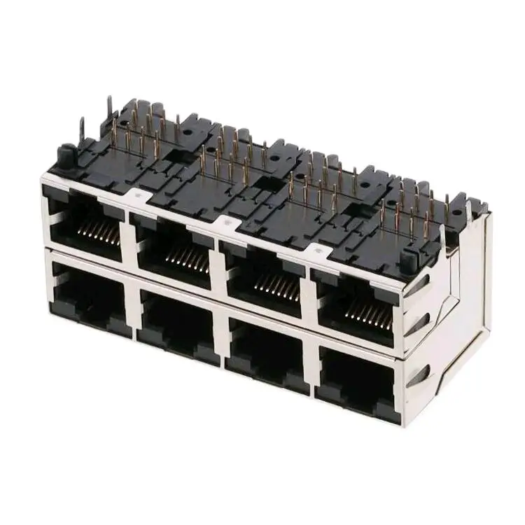 Modular Jack Stacked Input Output Connector 8 Port Rj45 2x4 8p8c With ...