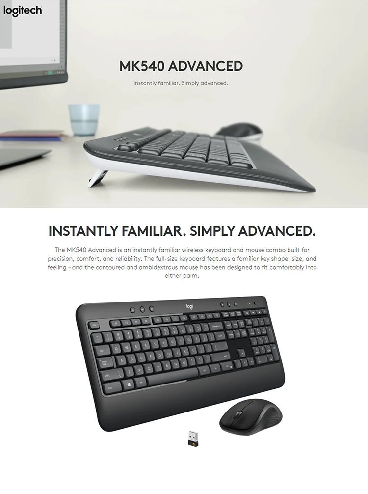 Logitech MK540 Wireless Keyboard and Mouse Combo for Office