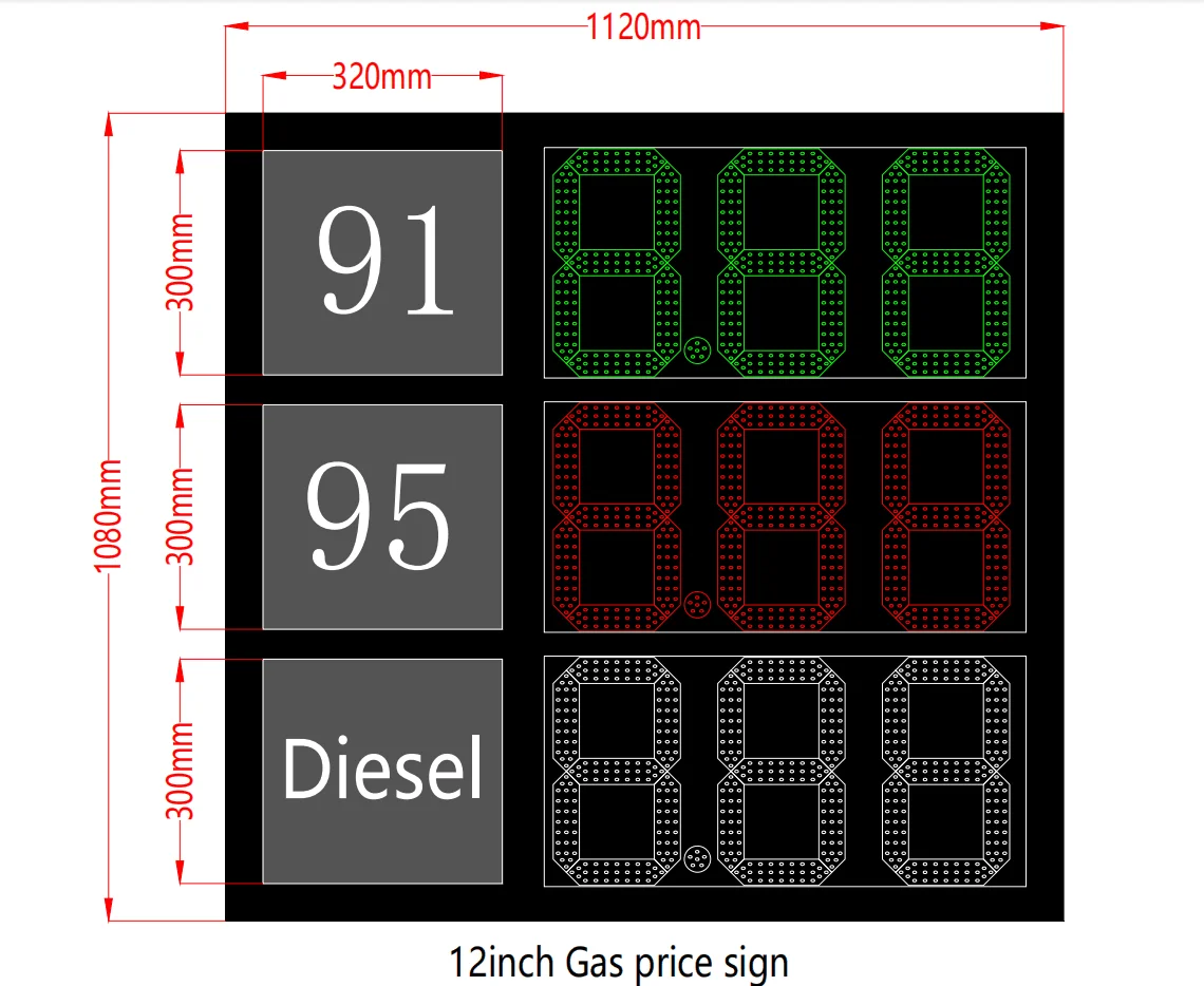 Yake Waterproof Gas Price LED Sign 64inch 12inch 15inch 18inch 24inch ...