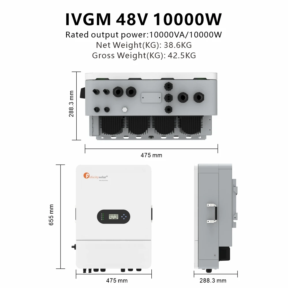10kw 3 Phase 48v Hybrid MPPT Solar Inverter - 5 Year Warranty