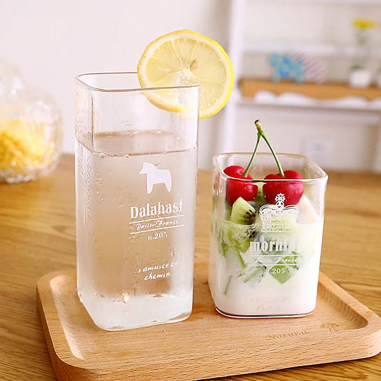 Glass Water Cup 240ml Square Heat Resistant Beverage Drinking Mug For ...