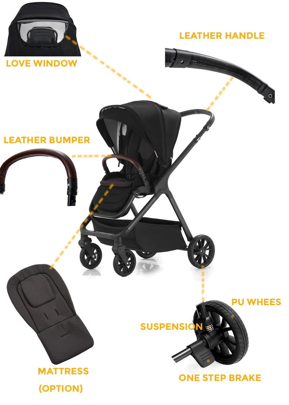 Reversible Handle Hubei Leather Stroller Germany Mini Baby Stroller ...
