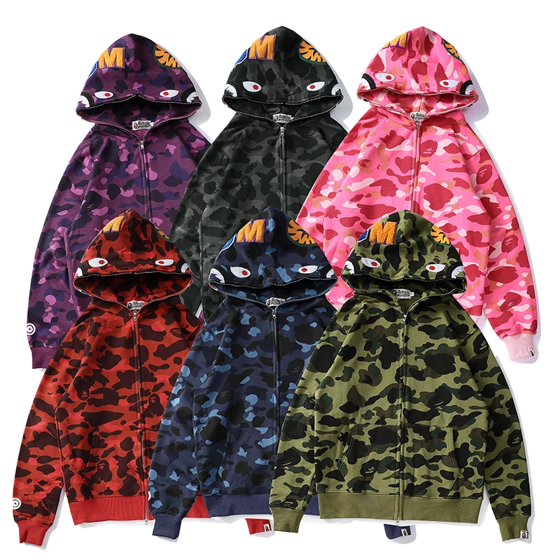 Top Quality Bathing Ape Camo Shark Zip Up Hoodies 100% Cotton ...