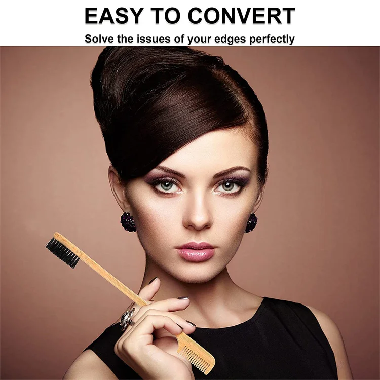 OEM LOGO 2-in-1 Edge Control Hair Brush and Eyebrow Brush Tool Bamboo ...