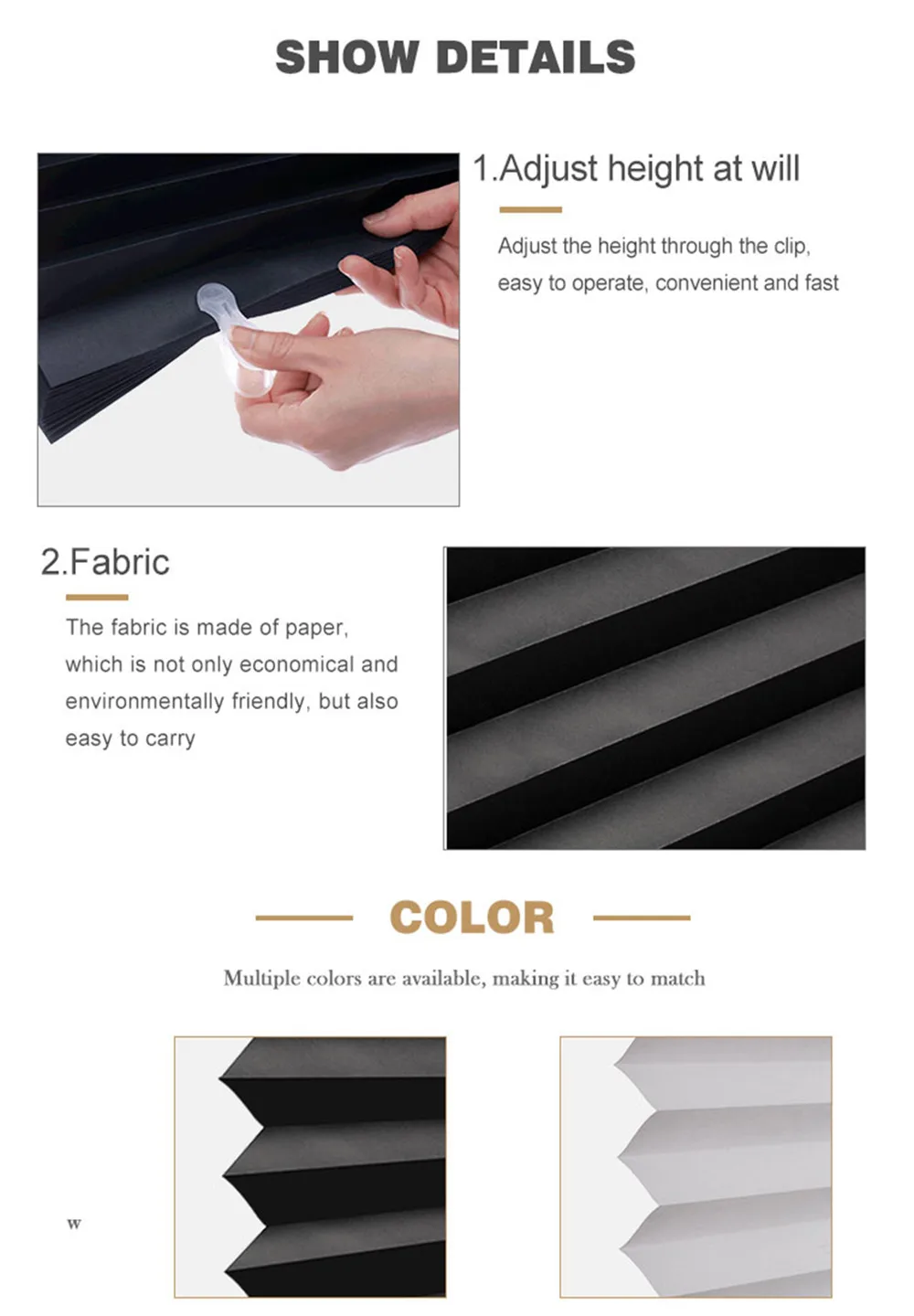 Cordless Blackout Paper Window Curtains - Pleated Blinds