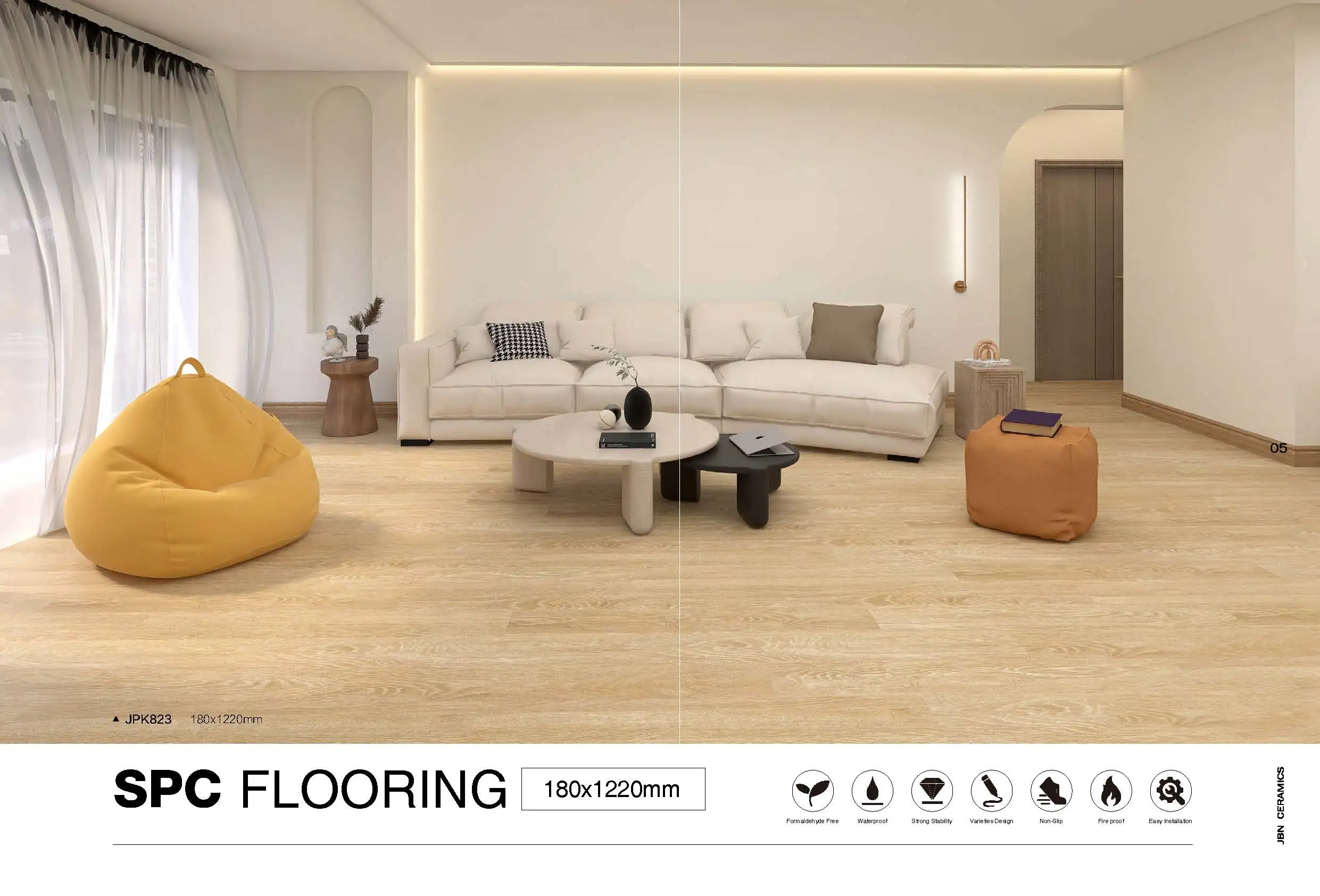 Beige Color Echo Friendly SPC Flooring Commercial Vinyl Plank Floor ...
