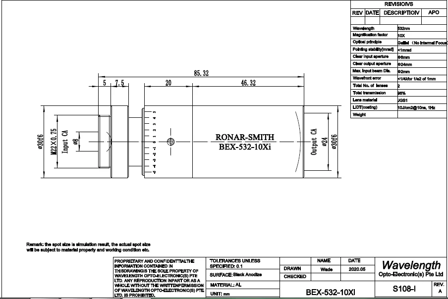 Ronar Smith 532nm 10x Beam Expander For Diamond Laser Cutter & Oem