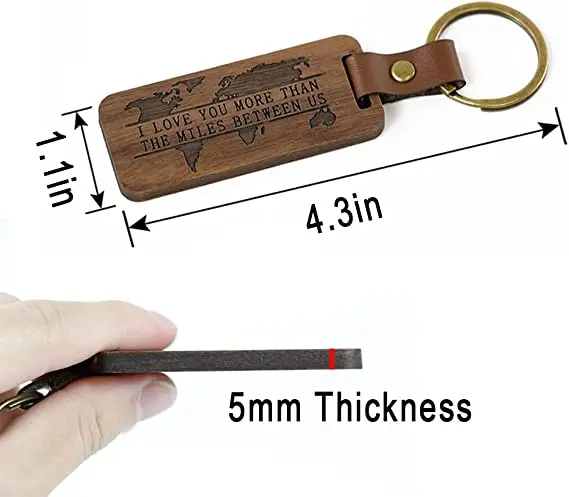 Keychain Key Chains Rectangle Wood Keychain Leather Wooden Key Ring ...