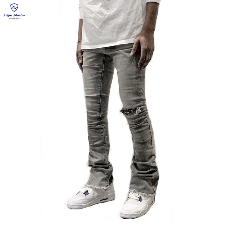 Edge Denim Custom Blue Mens Double Jean Stacked Dyed Flare Bottoms ...