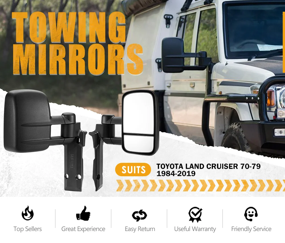 San Hima Black Extendable Towing Mirrors For Toyota Land Cruiser 70-79 ...