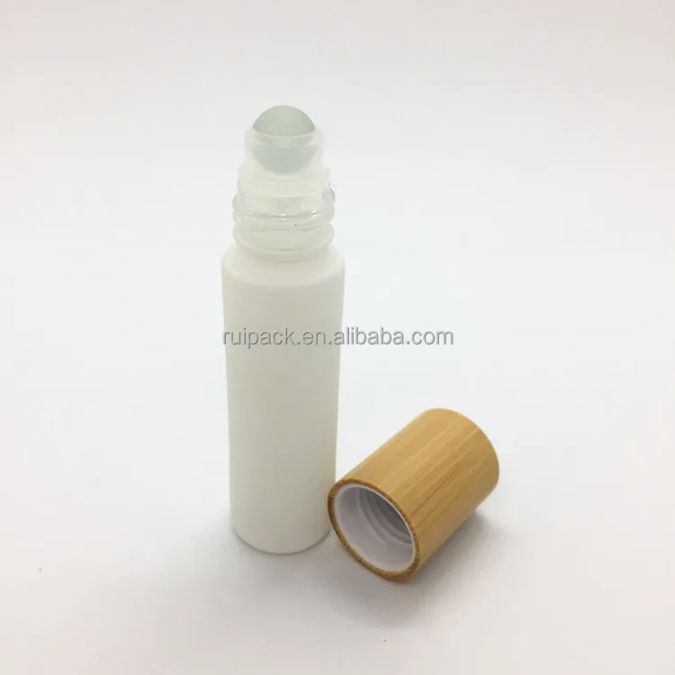 Oem Custom Wholesale Empty 10ml Matte White Essential Oil Roller Bamboo Roll On Glass Bottle ...