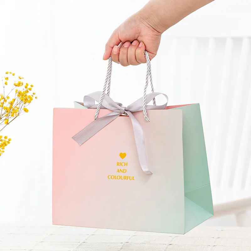 Custom Logo Luxury Gift Carry Cardboard Paper Shopping Bag With Ribbon ...