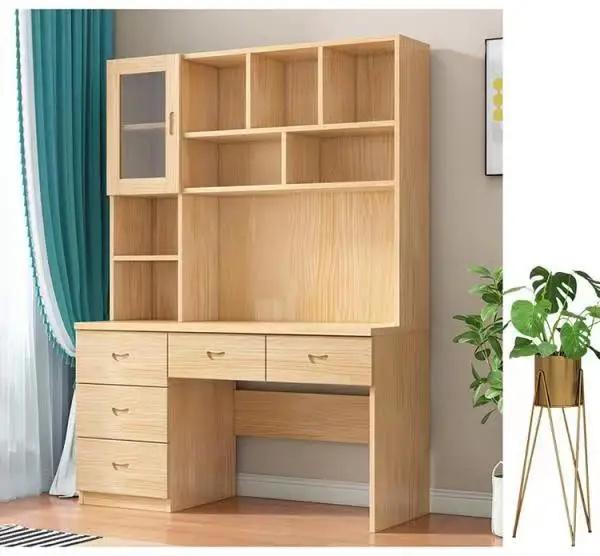 Study Table With Bookshelf Open Wooden Cabinet Bookcase Kids Storage ...