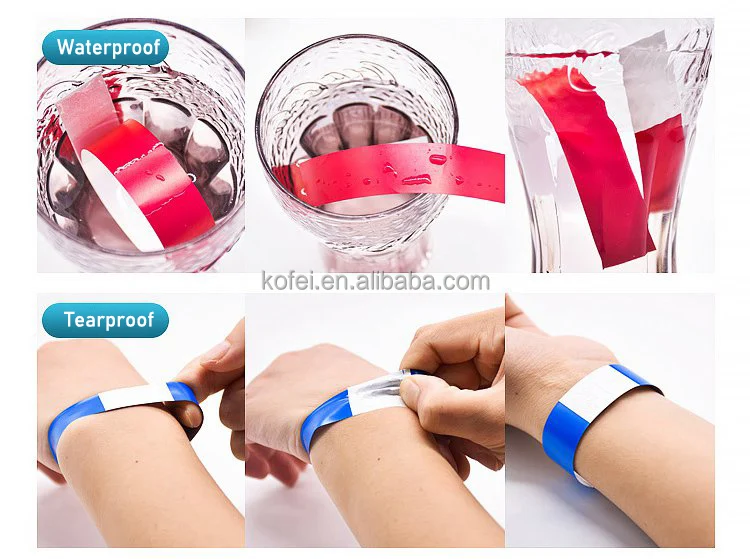 Kofei Promotional Printed Logo Printable Swimming Pool Tyvek Wrist Band ...