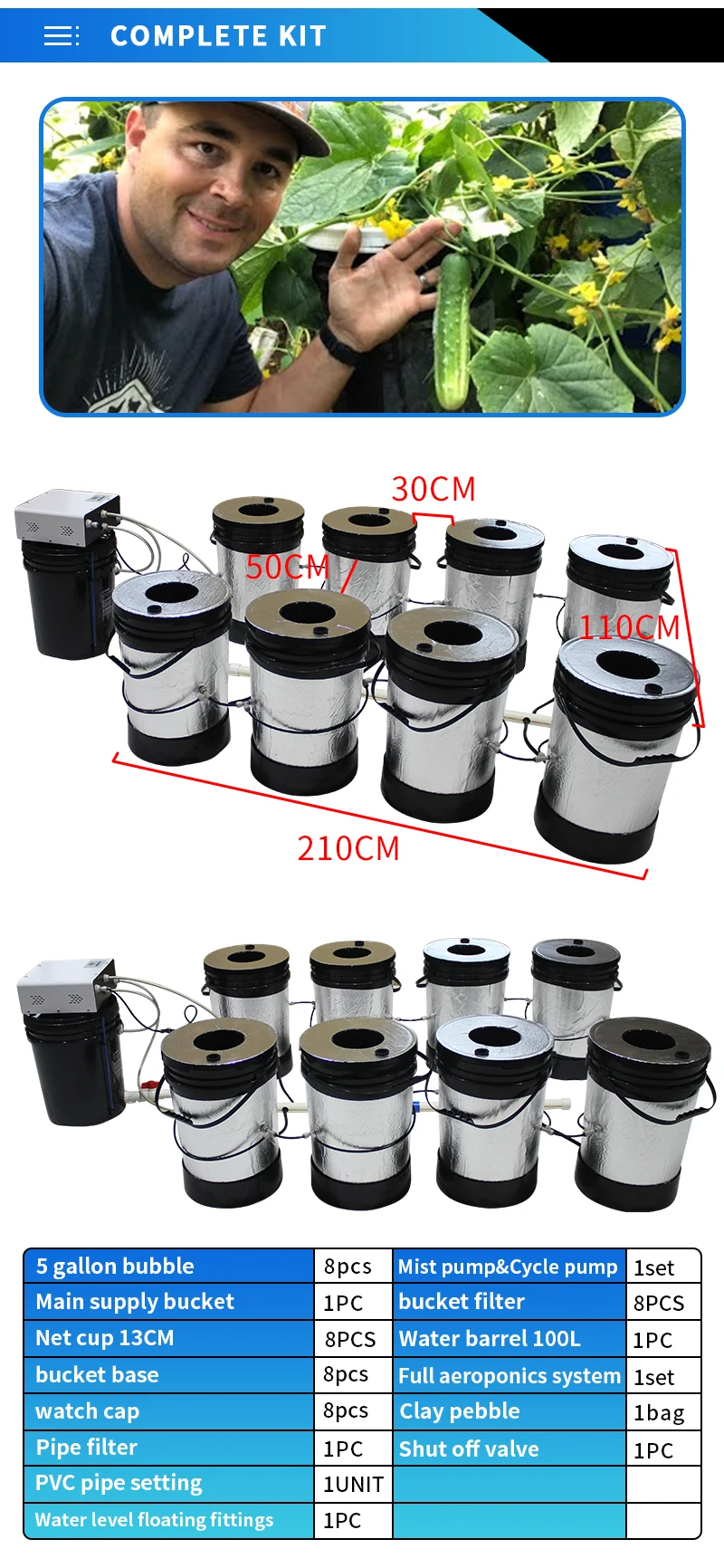 Recirculating AeroGrow System 8-Bucket Hydroponic Gardening System ODM