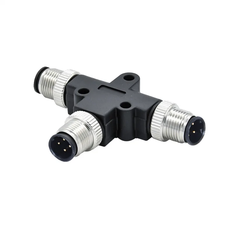 M12 Male to 2 Female T Shape Splitter M12 3 Way T-Type Sensor Adapter ...