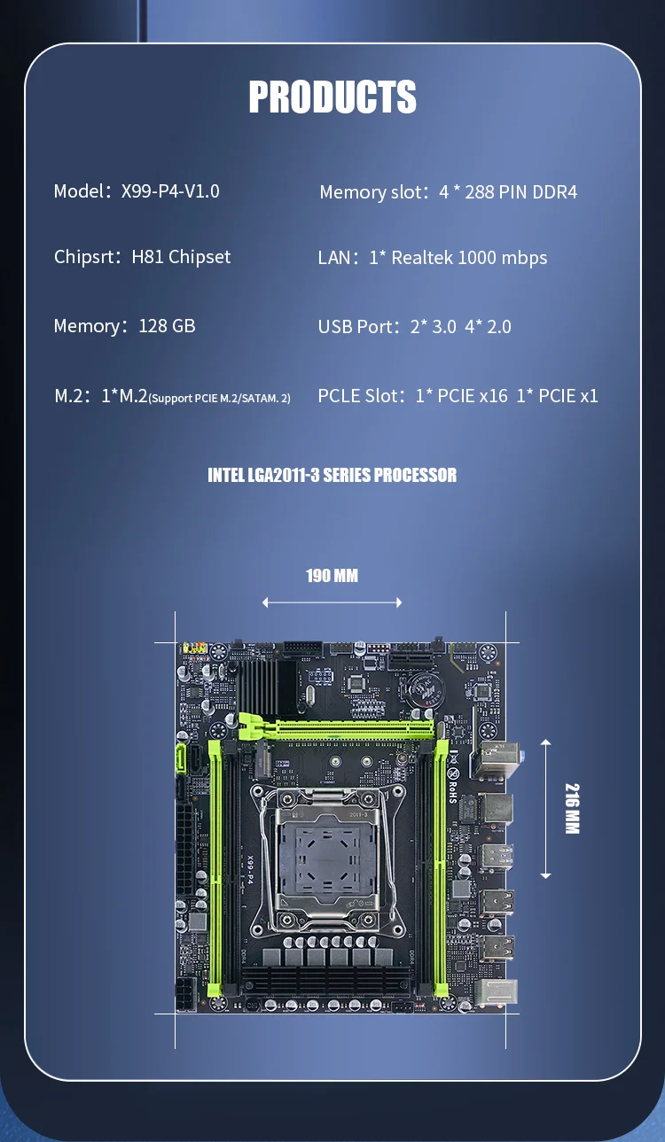 X99 Lga2011-3 Motherboard, Dual Channel Ddr4 128gb & M.2