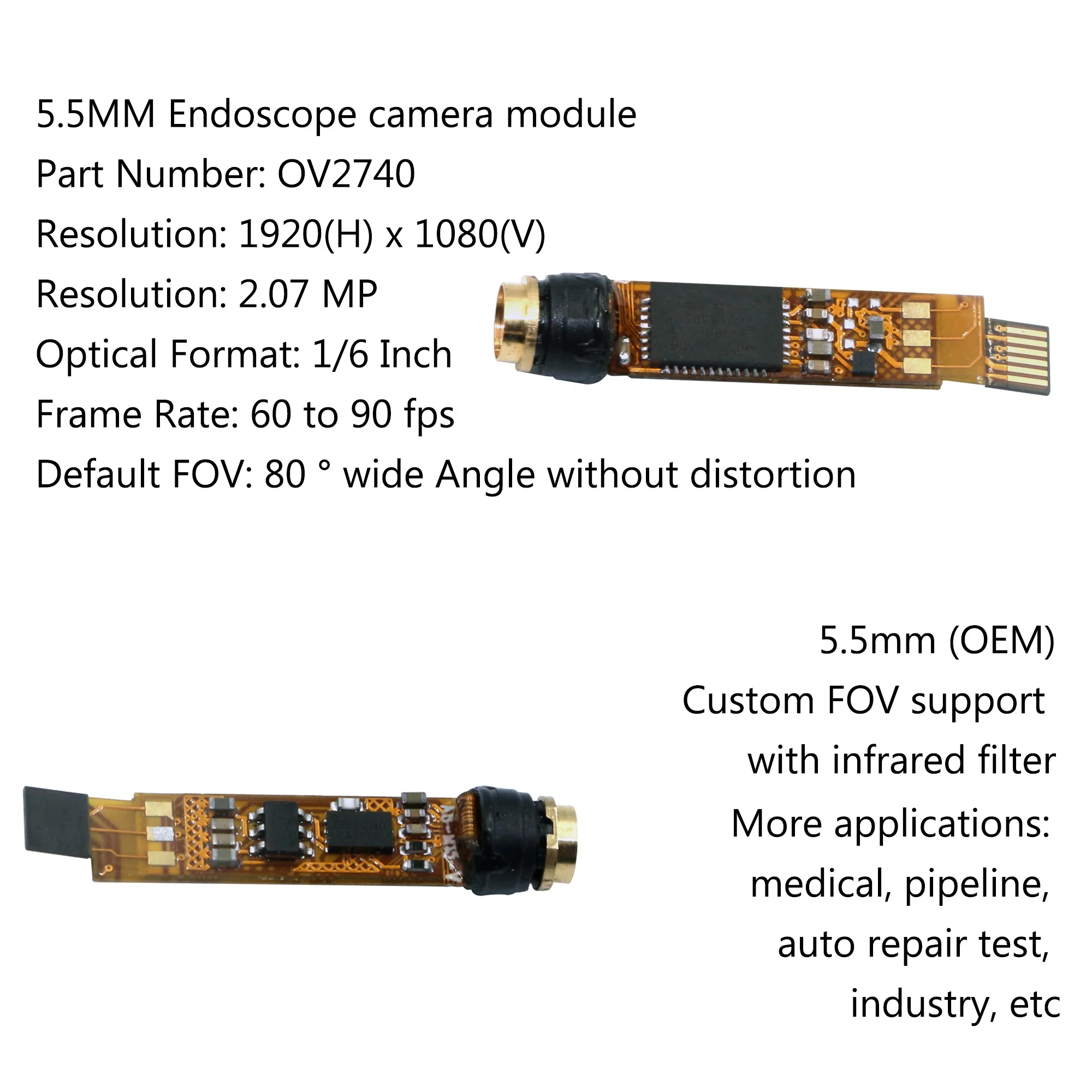 5.5MM 1080P 60fps HD OV2740 Wide Angle IR Inspection Camera