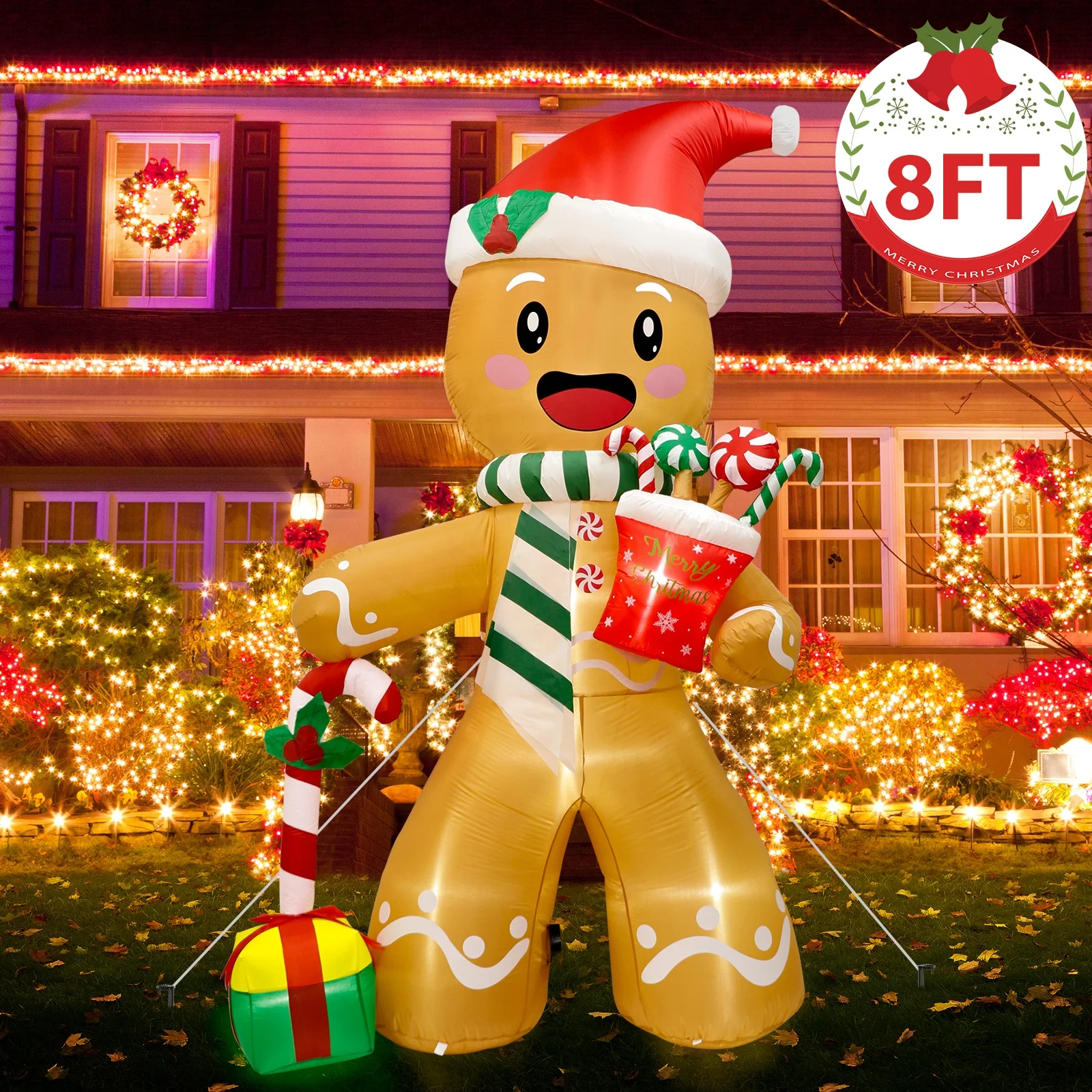 Alibaba.com: Ourwarm 8FT Gingerbread Man with Santa Hat and LED Lights ...