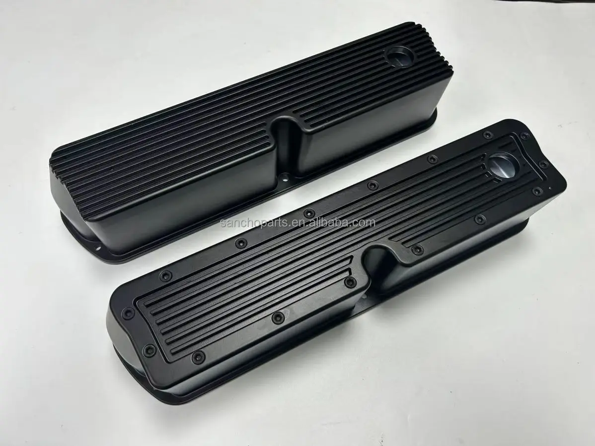 Windsor Black Aluminum Ribbed Valve Covers Tall W/Hole Fit for Ford ...