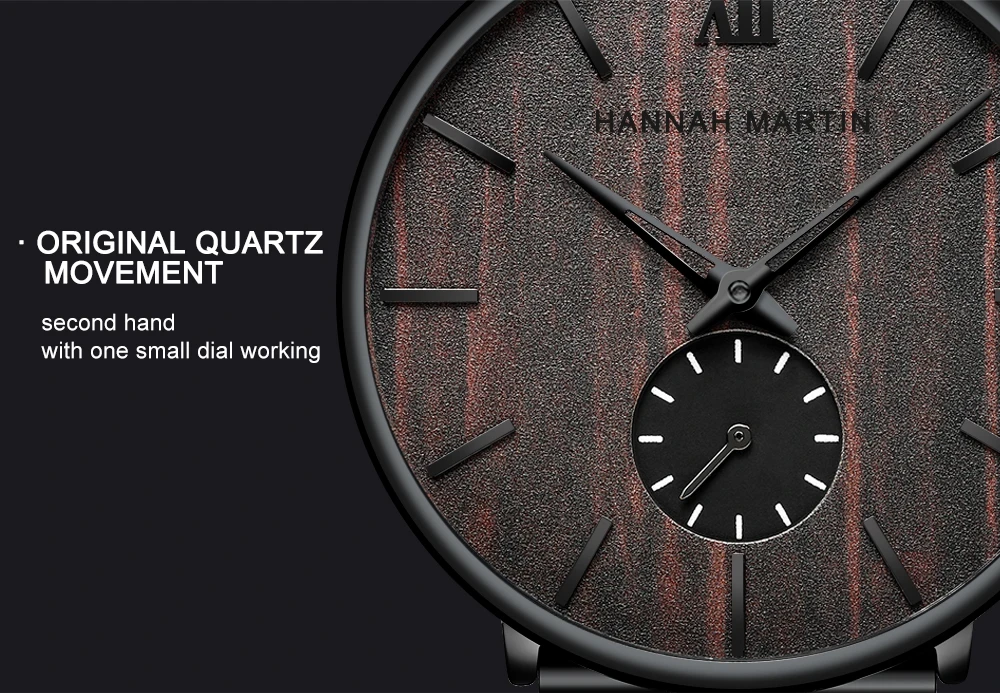 HANNAH MARTIN Custom Logo 3D Wood Waterproof Quartz Watches