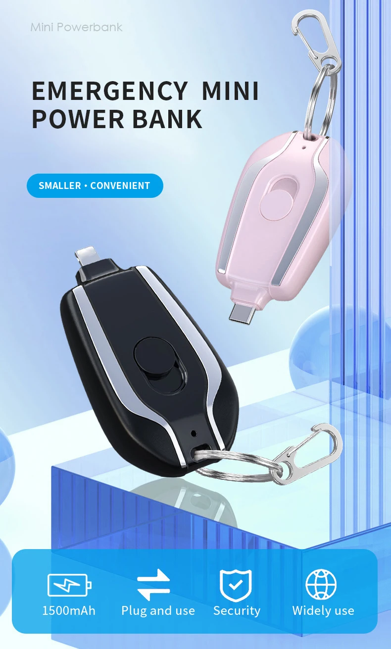 1500mah Portable Mini Keychain Pocket Charger Emergency Power Bank For ...