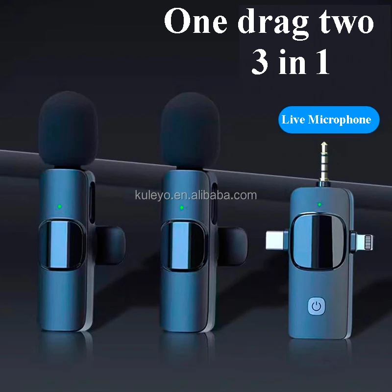 K15- 3 In 1 Lavalier Microphone Wearable Live Noise Cancelling Wireless ...
