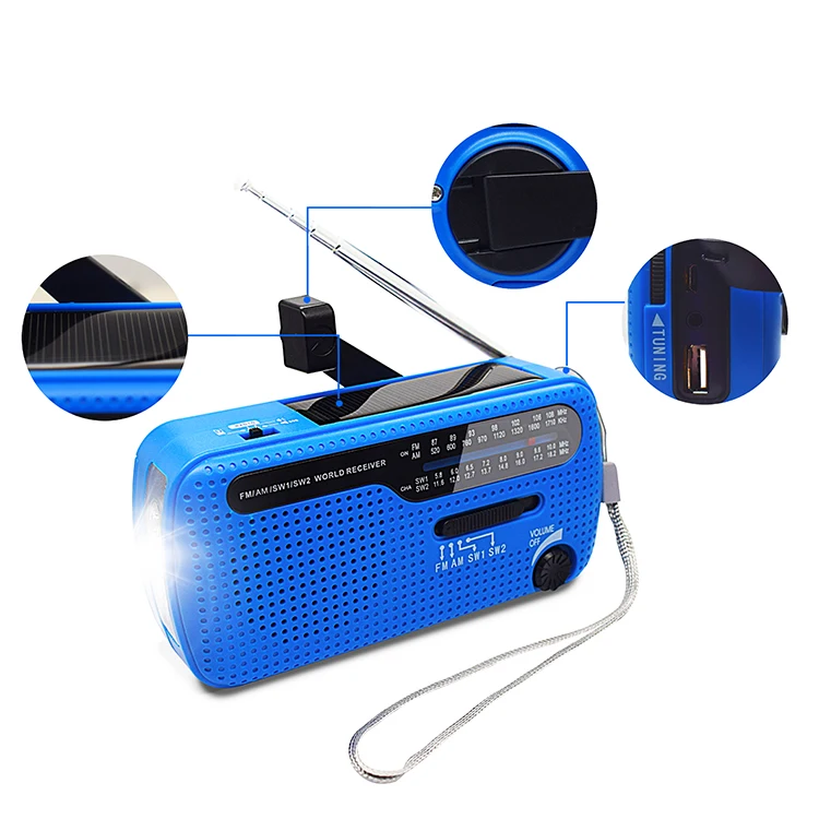 Led Flashlight Hand Crank Emergency Sos Radio Solar Manual Charging ...