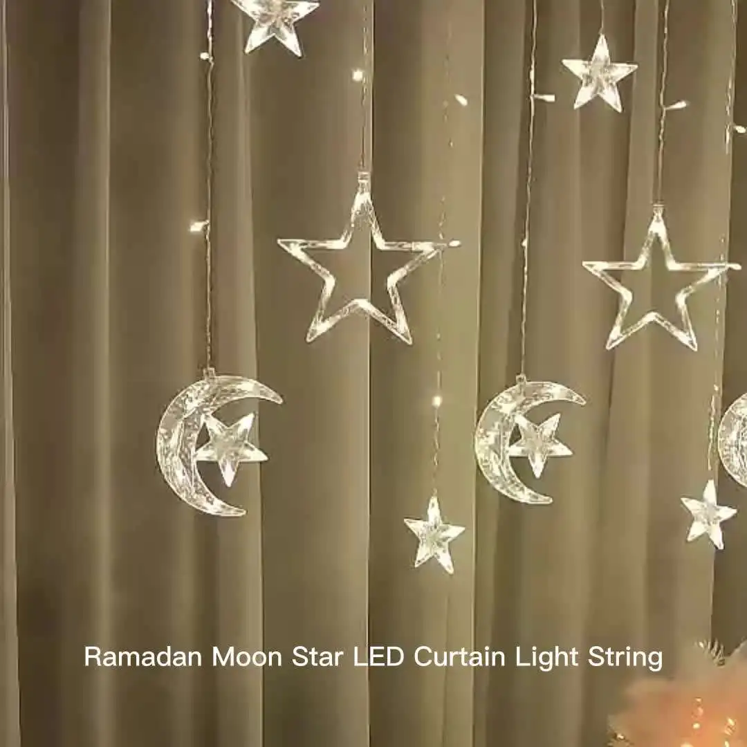 Eid Mubarak Star Moon Led Curtain Garland String Lights Ramadan ...