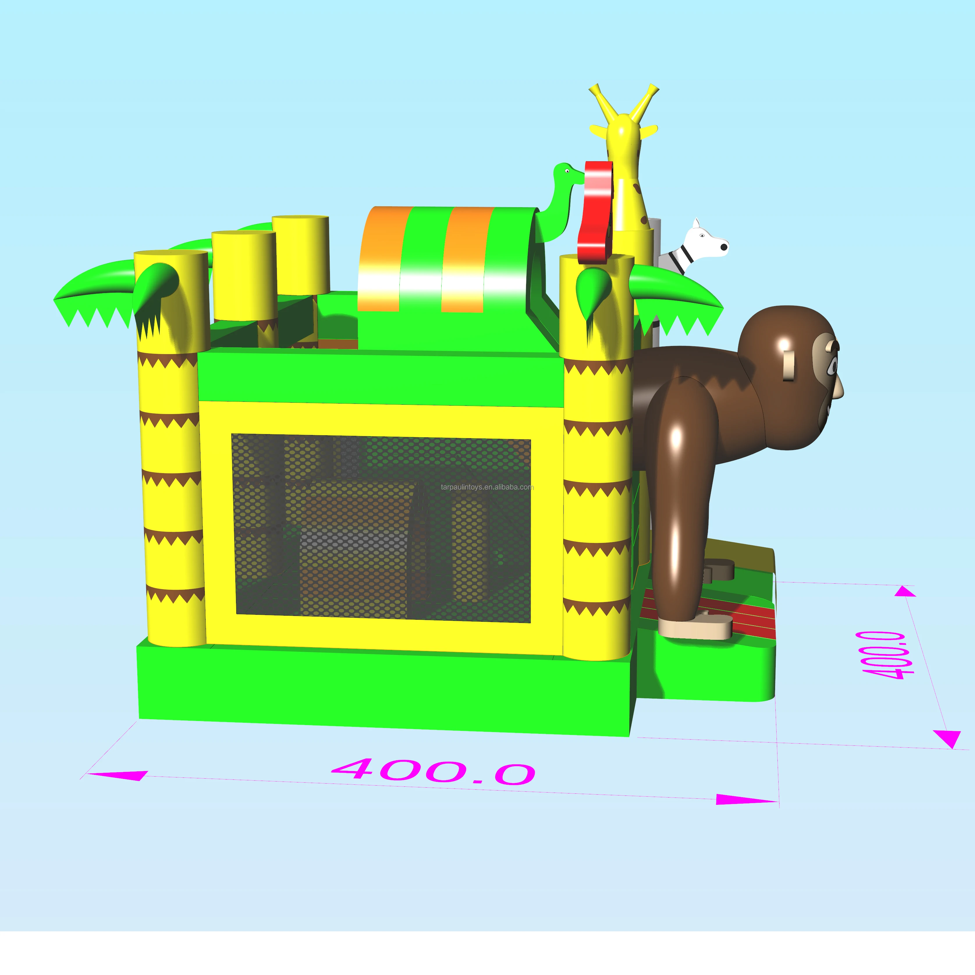 Giraffe Orangutan Inflatable Castle - Fun Safari Theme