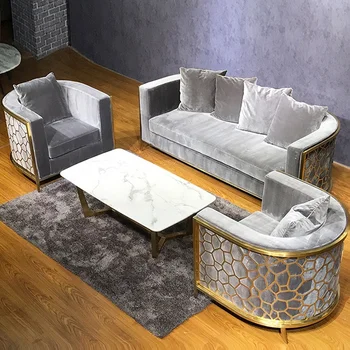 Modern Rose Gold Stainless Steel Luxury Sofa Sets Living Room Furniture ...