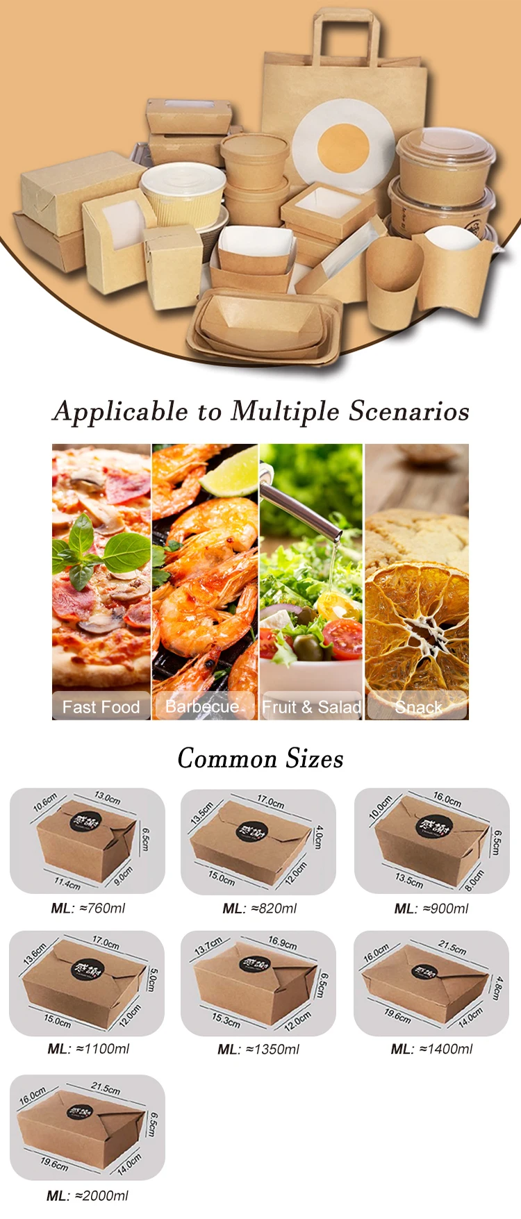 Recyclable Portable Disposable Bento Paper Lunch Box Food Meal ...