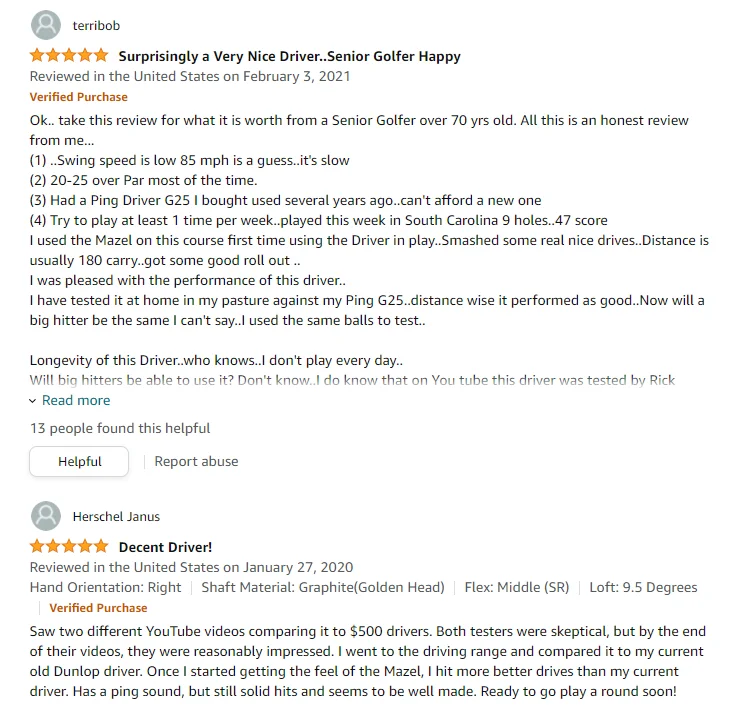 MAZEL Black Right Handed Golf Club Driver Wood with Graphite Shaft, OEM