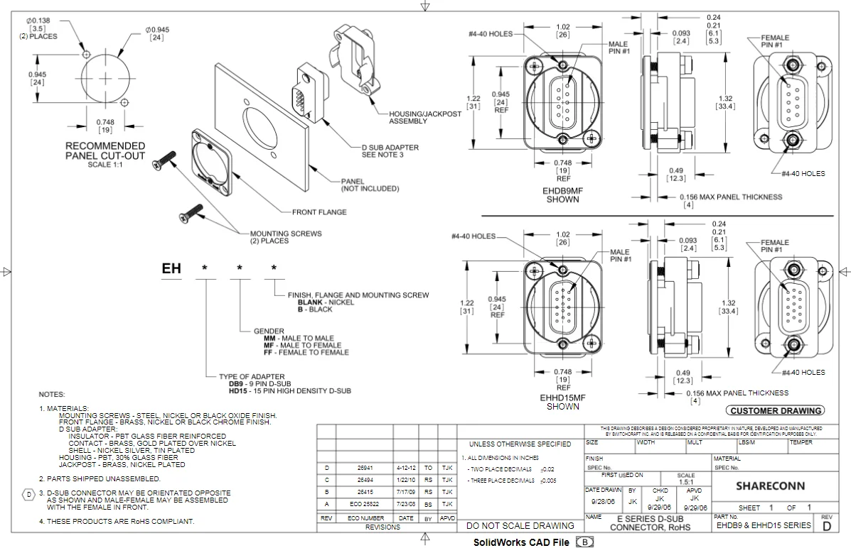 EH DB9 Adapter - Reliable D-Sub Adapters for Chassis Connectors
