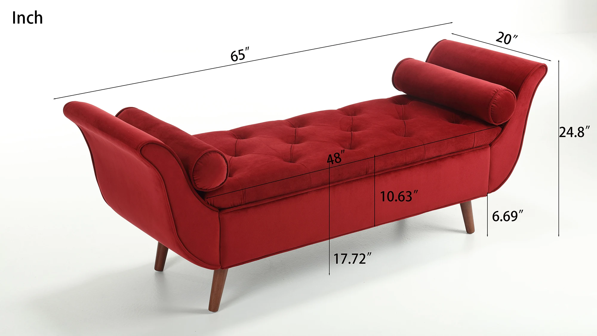 Modern Elegant Red Velvet Tufted Storage Bench with Solid Wood Frame ...