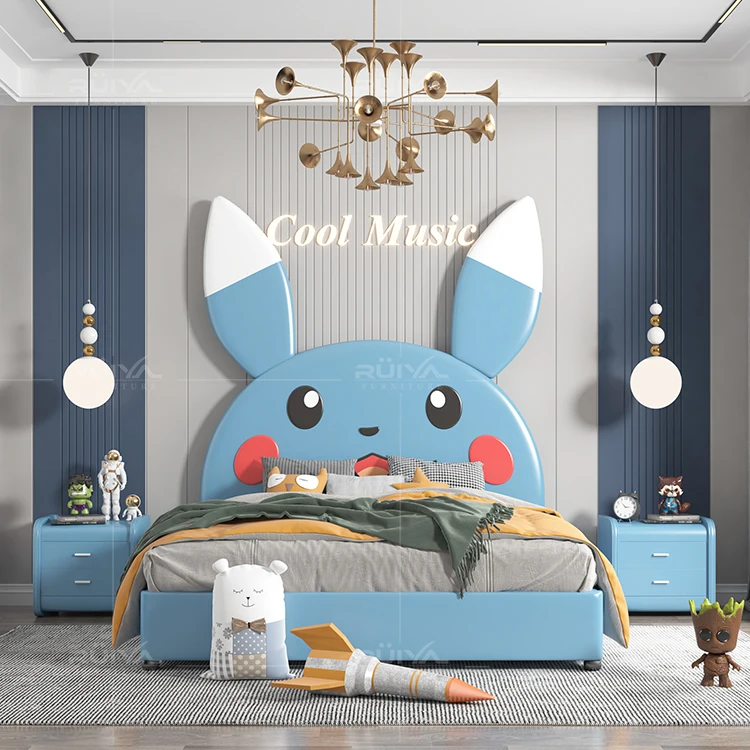 Luxury Bedroom Furniture - Kids Double Beds with Pikachu Cartoon