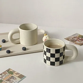 Ceramic Coffee Mug,Creative Splashed Ink And Checkerboard Cute Fat ...