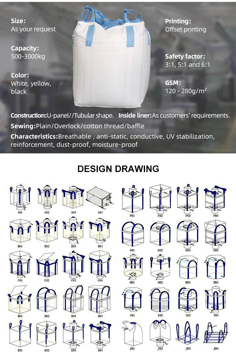 1 Ton 1.5 Ton PP Big Bag Packaging for Sand & Building Material