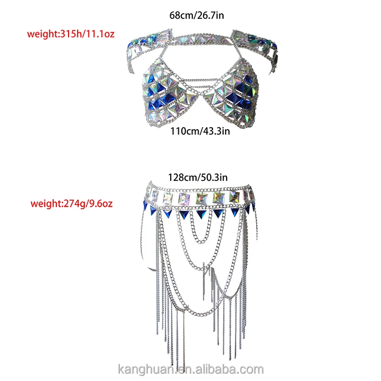 Womens Jewelry Tassel Rectangular Triangle Pendant Rhinestone Bra