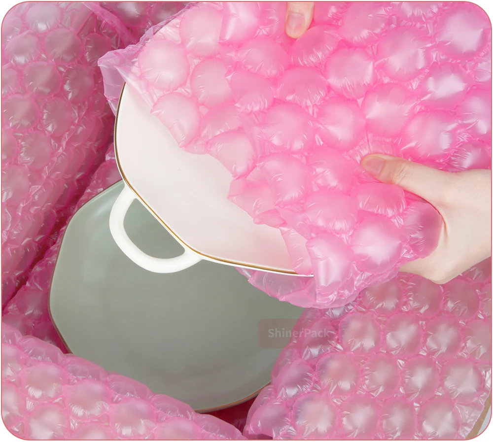 LDPE Pink Inflatable Packaging Materials Air Bubble Cushion Wrap Roll ...