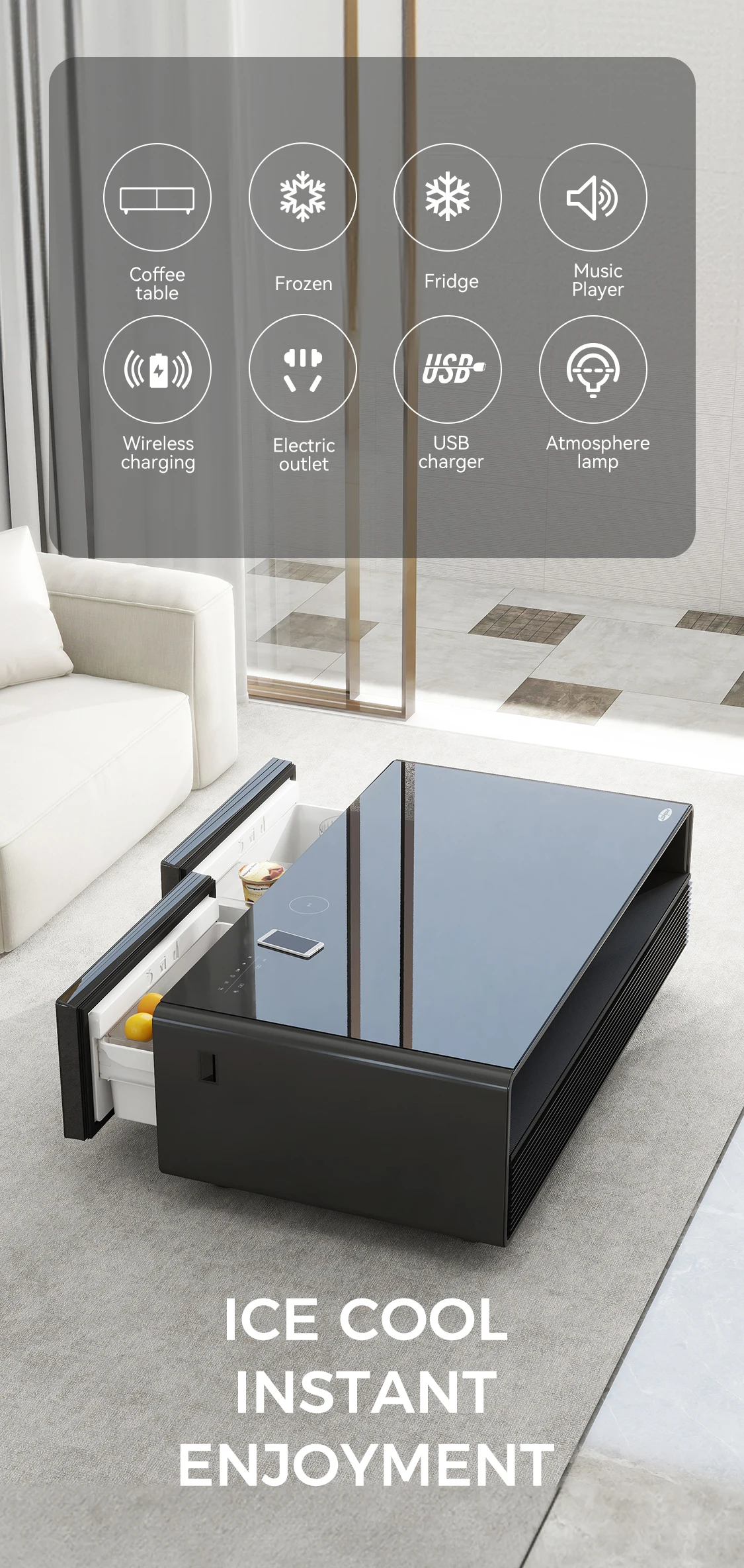 Living Room Furniture Mini Refrigerator Freezer Smart Coffee Table ...