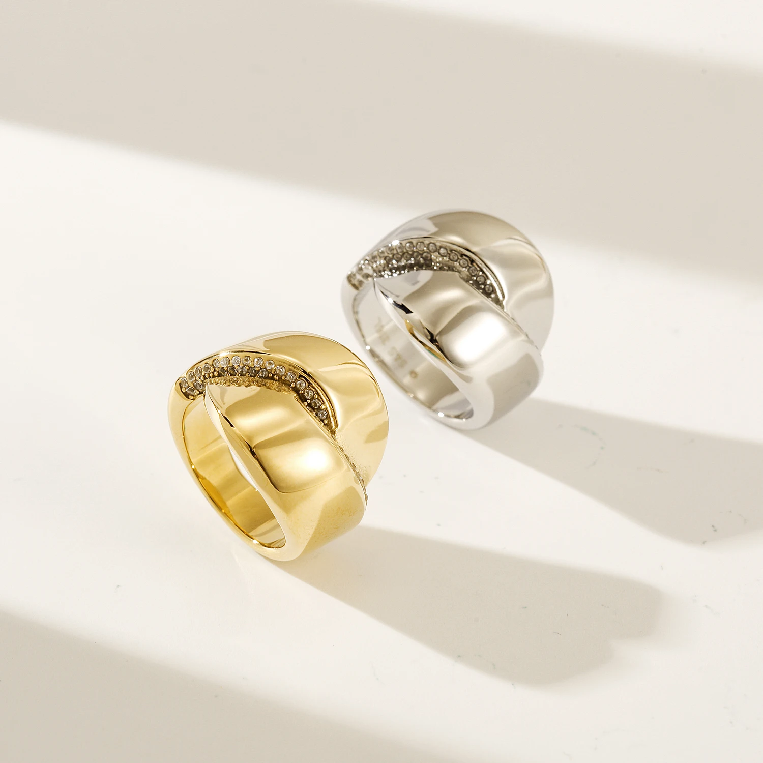 2024 New Ins 14k Gold Plated Tarnish Free Stainless Steel Cross Design Polished Ring Fashion ...