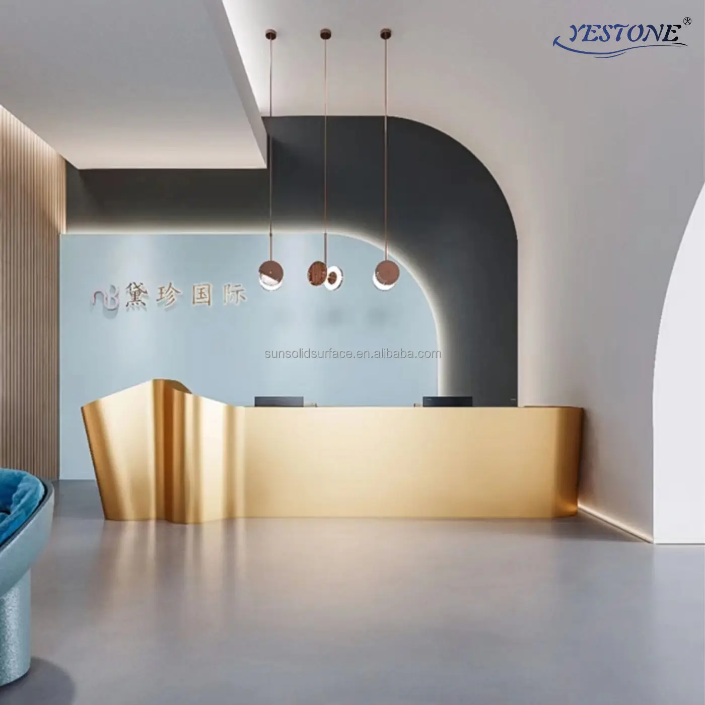 Hot Gold Luxury Reception Counter Modern Design for Front Desk Use in ...