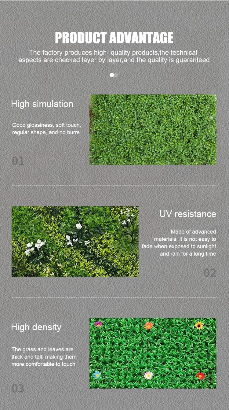 Green Plants Artificial Grass Wall With Flowers Home Hedge Wall ...