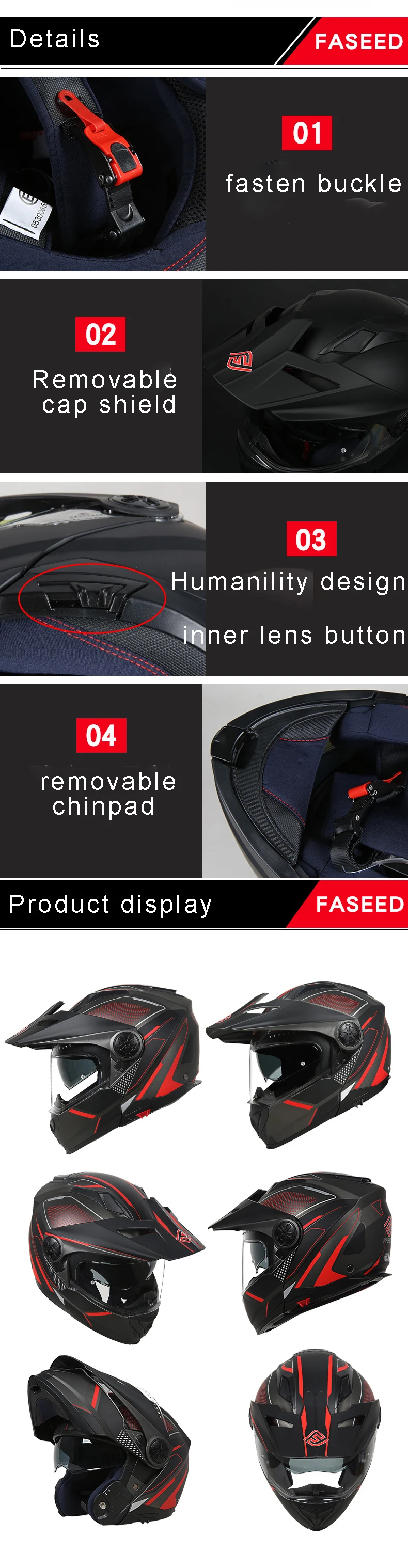 FASEED Motorcycle Helmets - Double Lens Full Face Protection