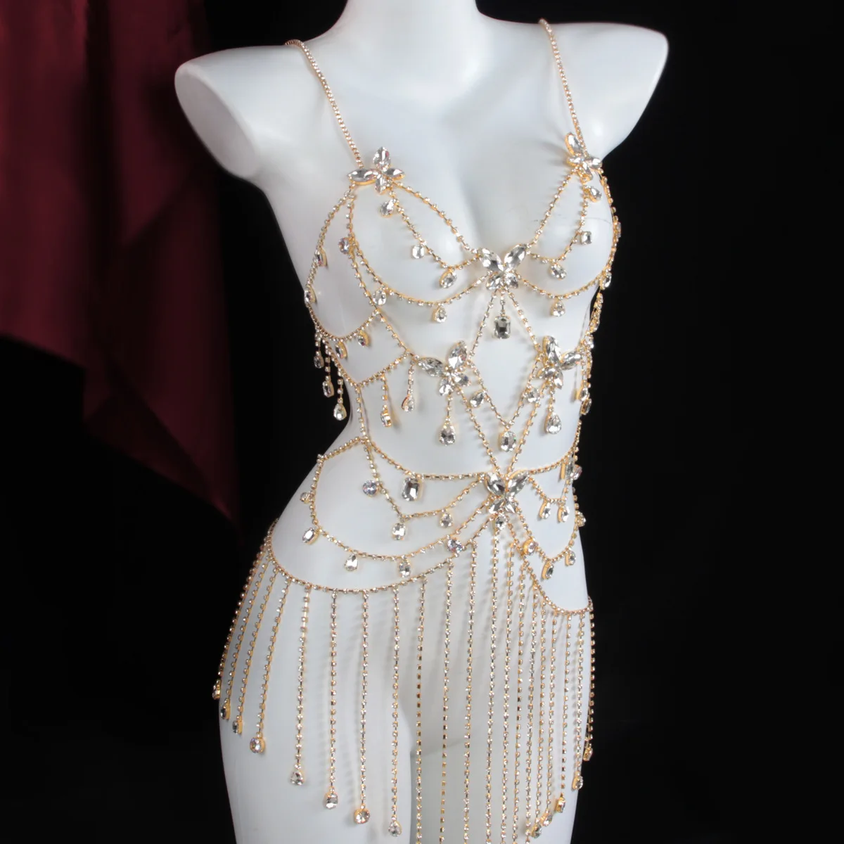 Luxury Gold Plated Butterfly Tassel Body Chain Dress for Women Top Bra ...