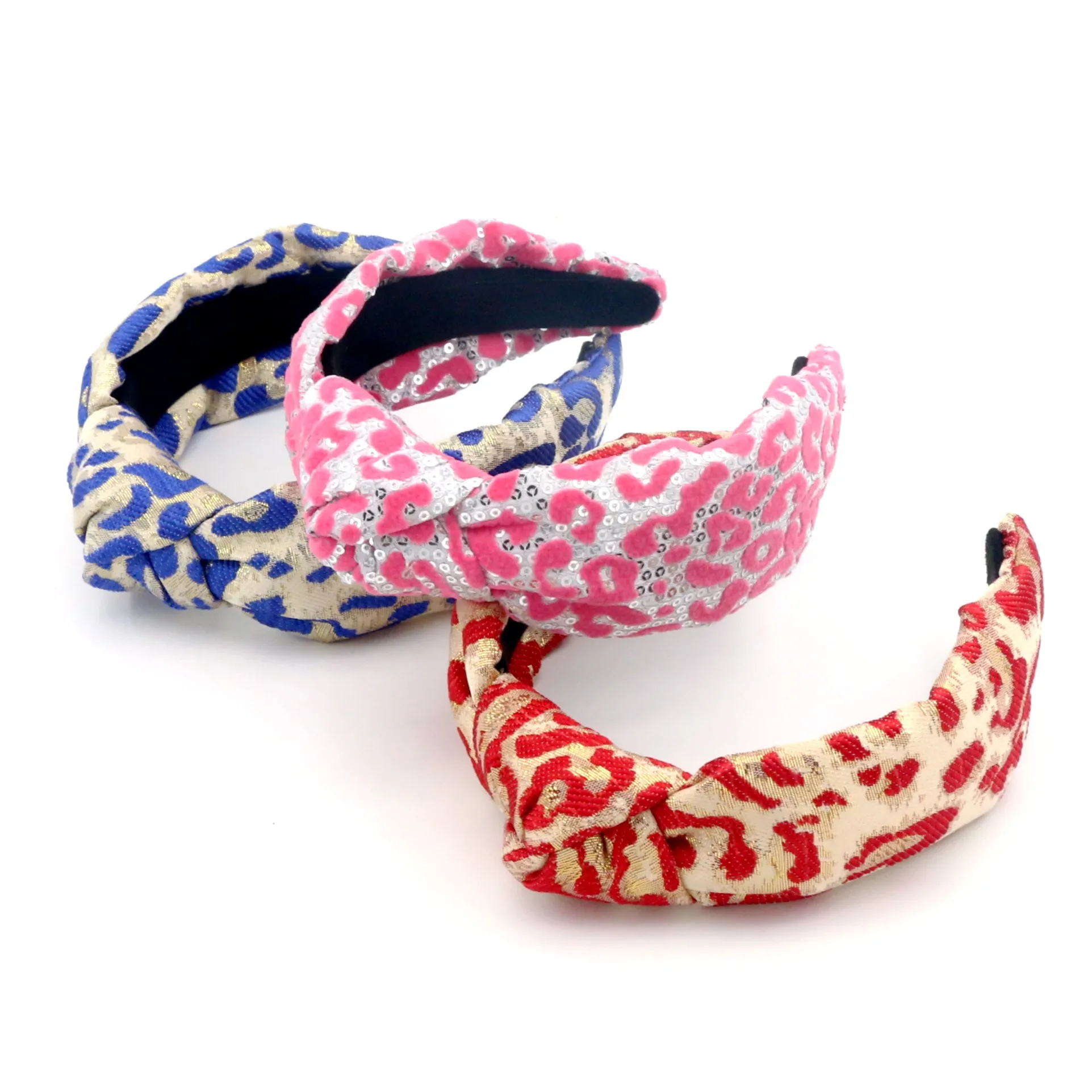 Fashionable New Bling Leopard Print Headbands Top Knot Sequin Headbands ...