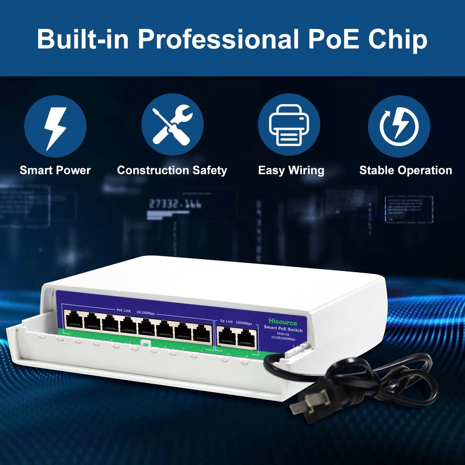 Hisource Waterproof Active 8 2 10 100mbps Poe Switch With Vlan Support 250m Distance